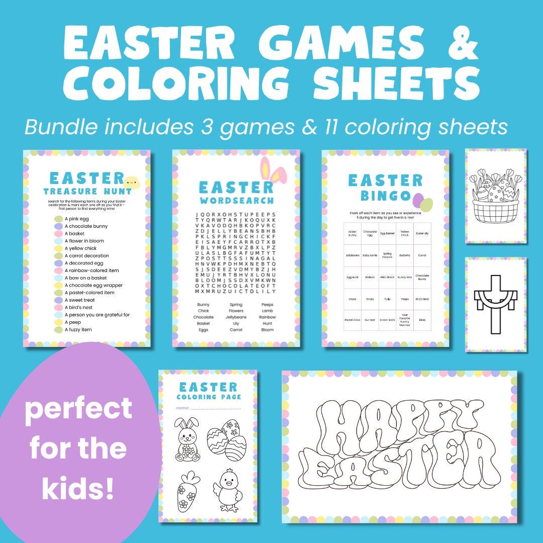 Easter Activity Bundle | Kids Coloring Sheets and Family Games ...