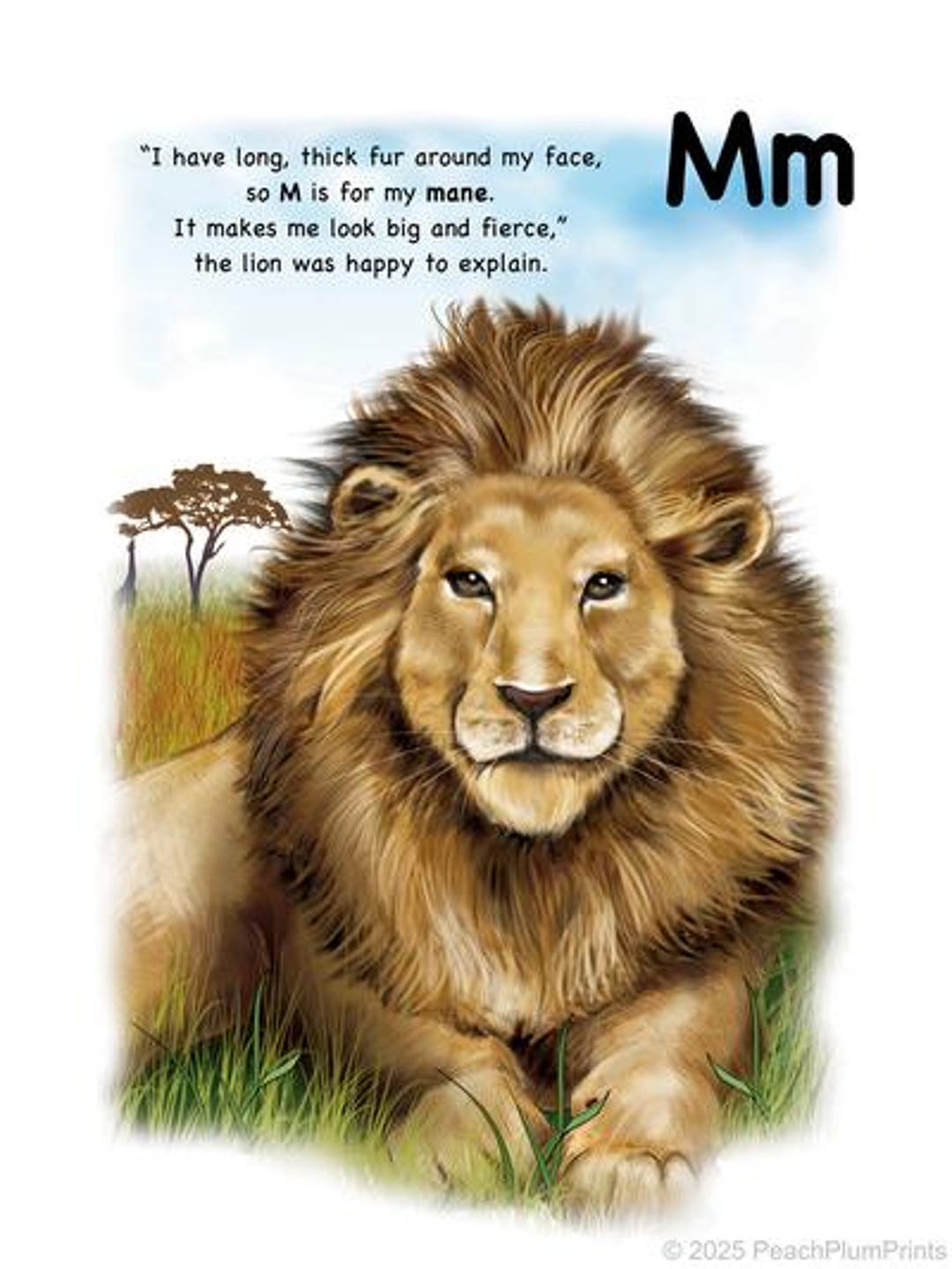 M is for Mane PRINTABLE Lion Art Print, Animal Abcs Prints, Alphabet ...
