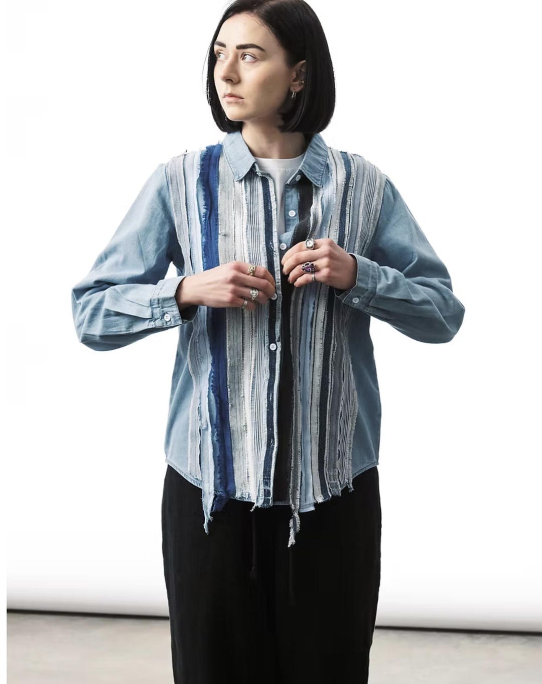 Denim Button-up + Fray Panels // Vintage Long Sleeve Button-down Jean ...