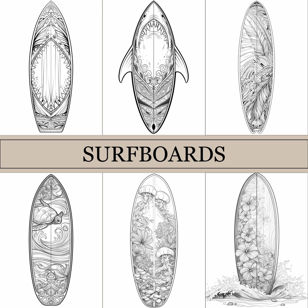 Surfboard Coloring Book, Cute Coloring Pages, Cozy Book for Adults and ...