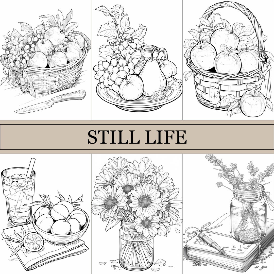 Still Life Coloring Book, Cute Coloring Pages, Cozy Book for Adults and ...