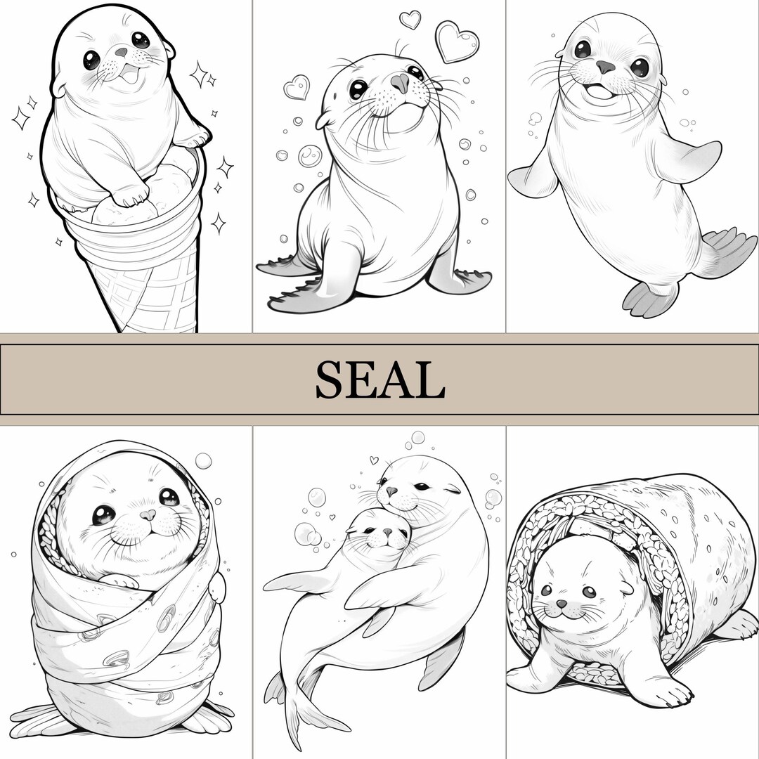 Seal Coloring Book, Cute Coloring Pages, Cozy Book for Adults and Kids ...