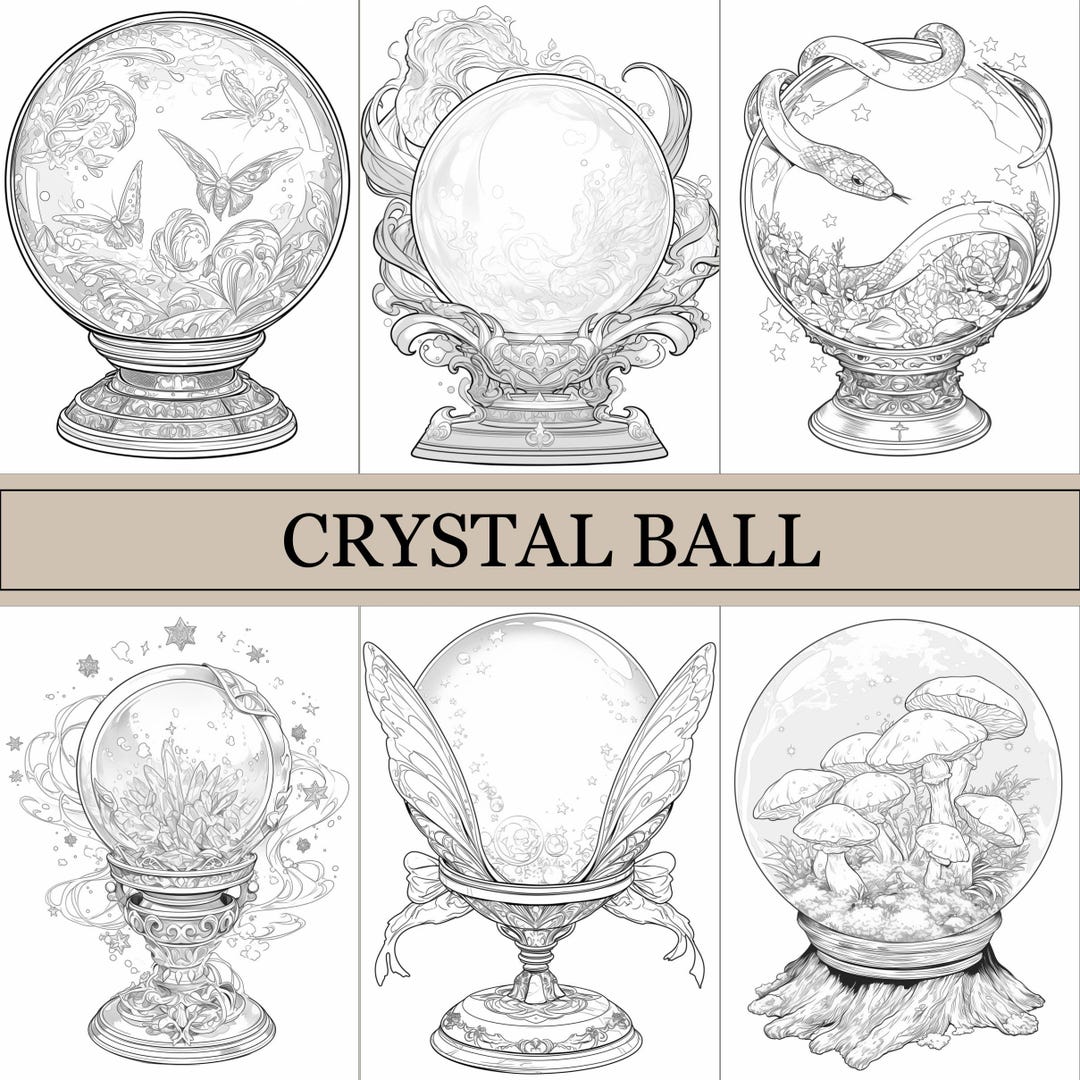Crystal Ball Coloring Book, Cute Coloring Pages, Cozy Book for Adults ...