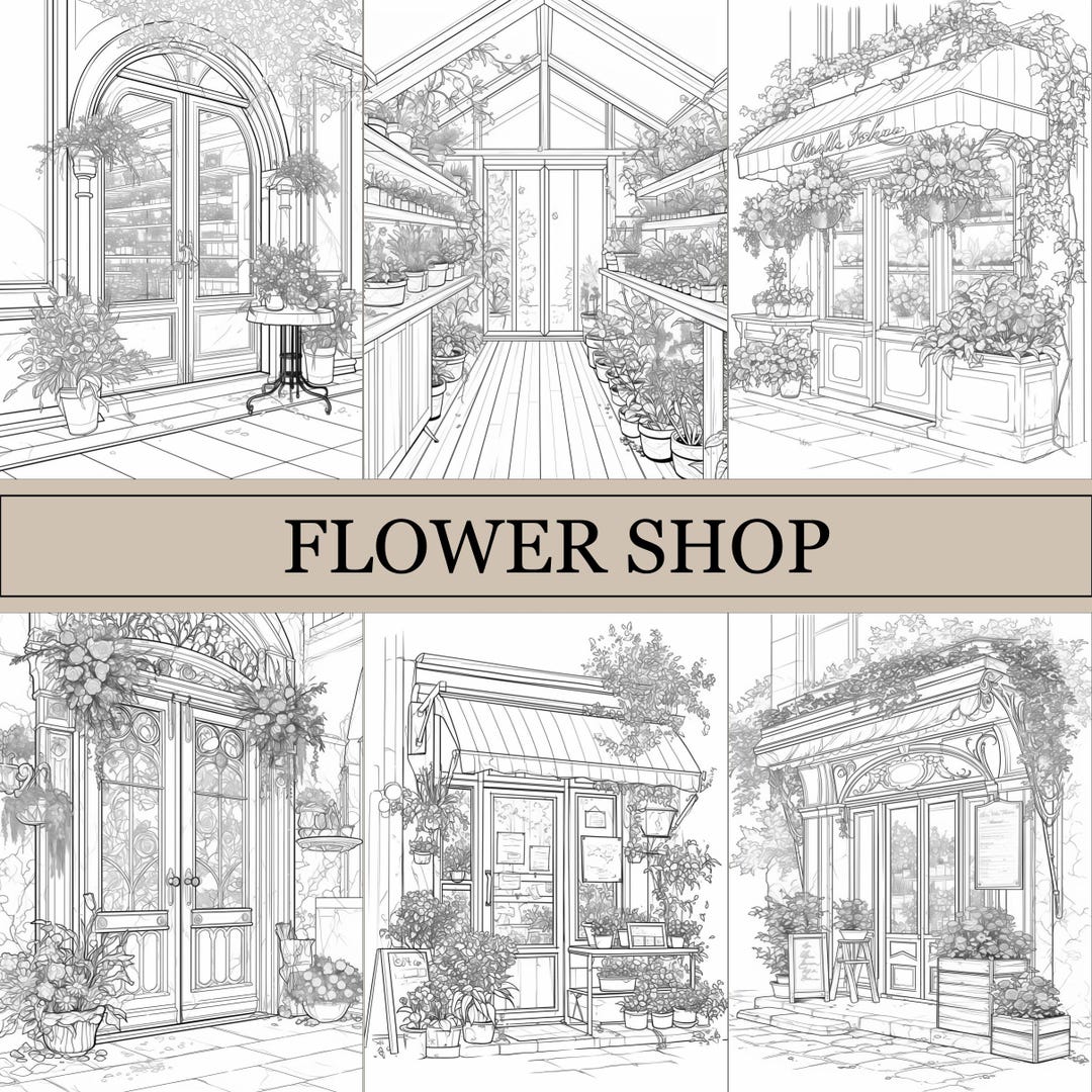 Flower Shop Coloring Book, Cute Coloring Pages, Cozy Book for Adults ...
