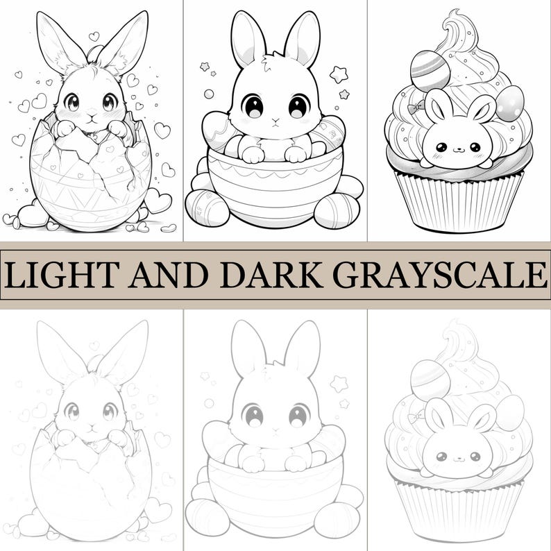 Kawaii Easter Coloring Book, Cute Coloring Pages, Cozy Book for Adults ...