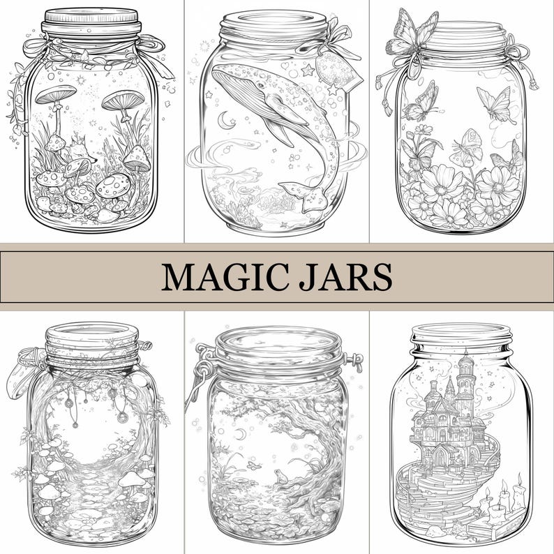 Magic Jars Coloring Book, Cute Coloring Pages, Cozy Book for Adults and ...