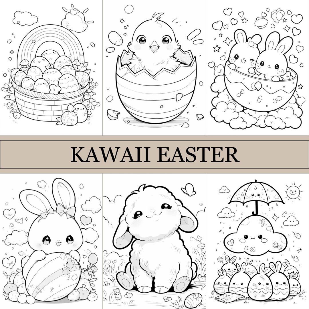 Kawaii Easter Coloring Book, Cute Coloring Pages, Cozy Book for Adults ...