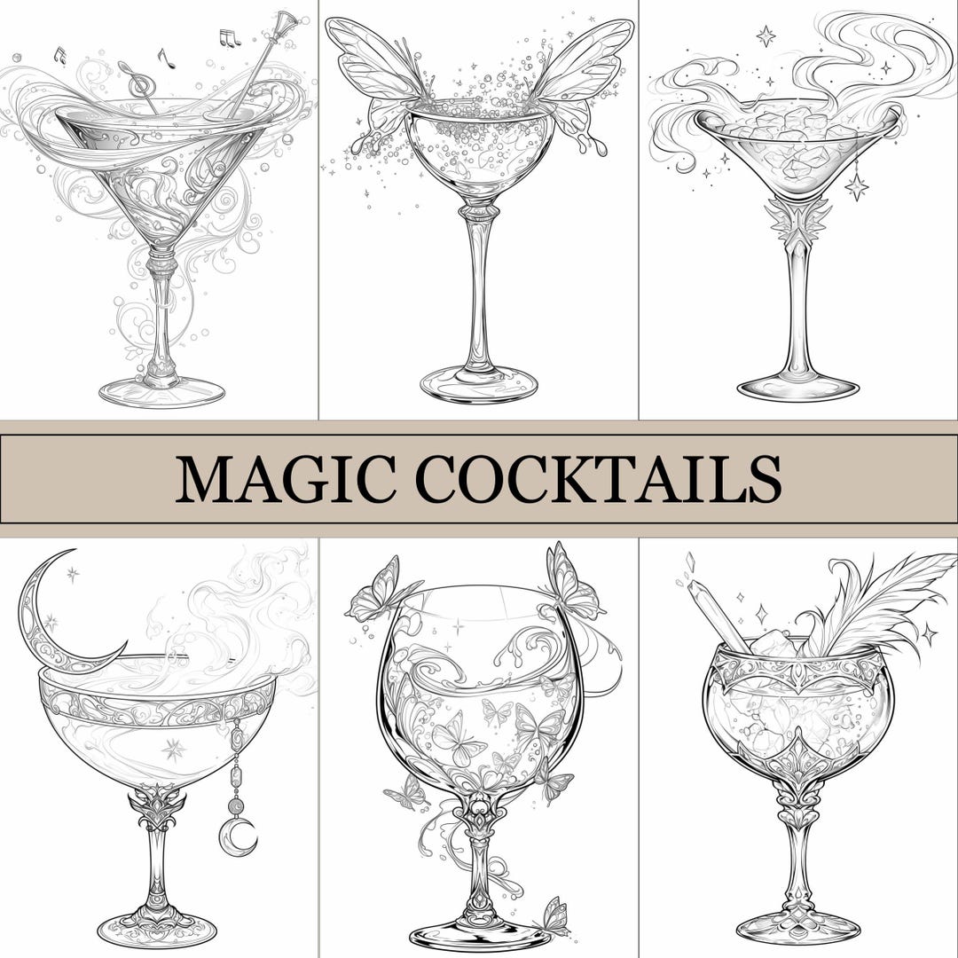 Magic Cocktails Coloring Book, Cute Coloring Pages, Cozy Book for ...