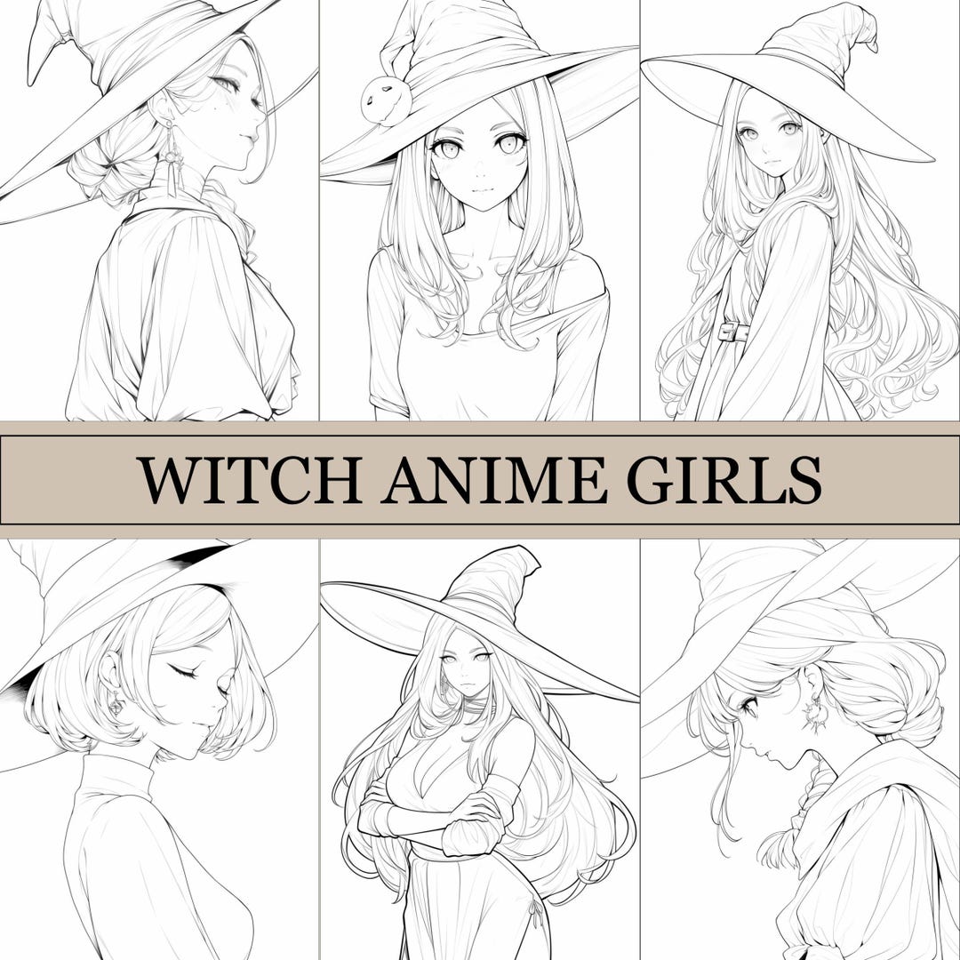 Witch Anime Girls Coloring Book, Cute Coloring Pages, Anime Cozy Book ...