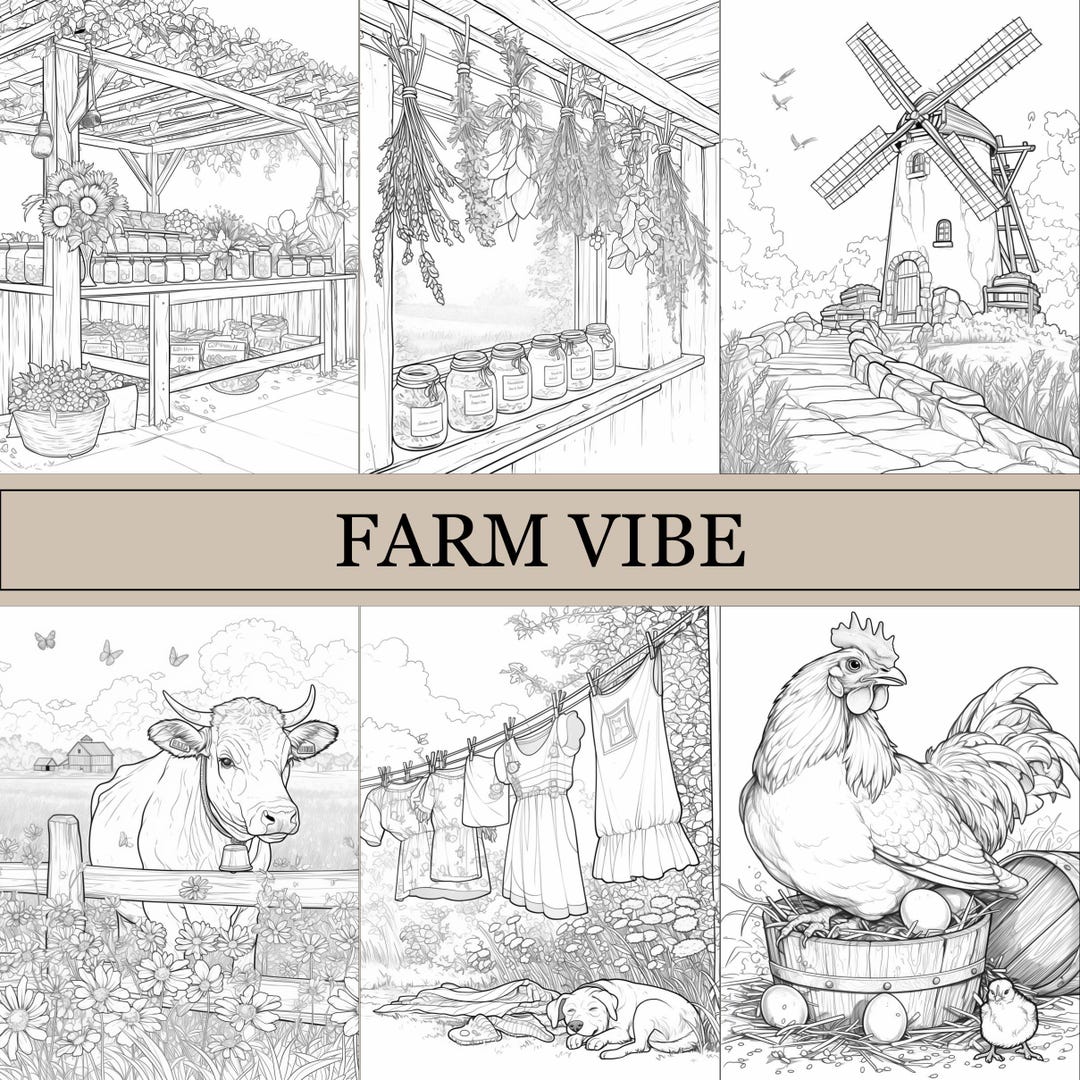 Farm Vibe Coloring Book, Cute Coloring Pages, Cozy Book for Adults and ...