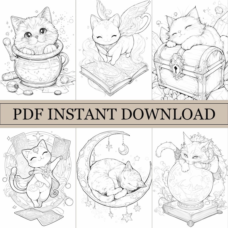 Magic Cat Coloring Book, Cute Coloring Pages, Cozy Book for Adults and ...