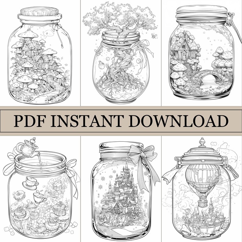 Magic Jars Coloring Book, Cute Coloring Pages, Cozy Book for Adults and ...