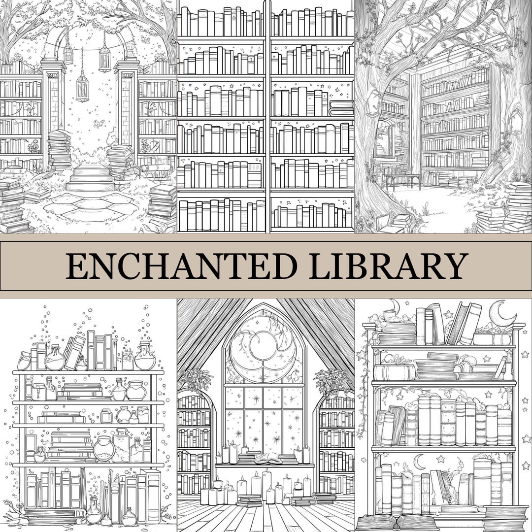 Enchanted Library Coloring Book, Magic Cute Coloring Pages, Medieval ...