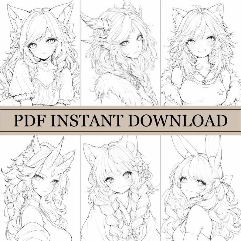 Anime Furry Girls Coloring Book, Cute Coloring Pages, Manga Style ...