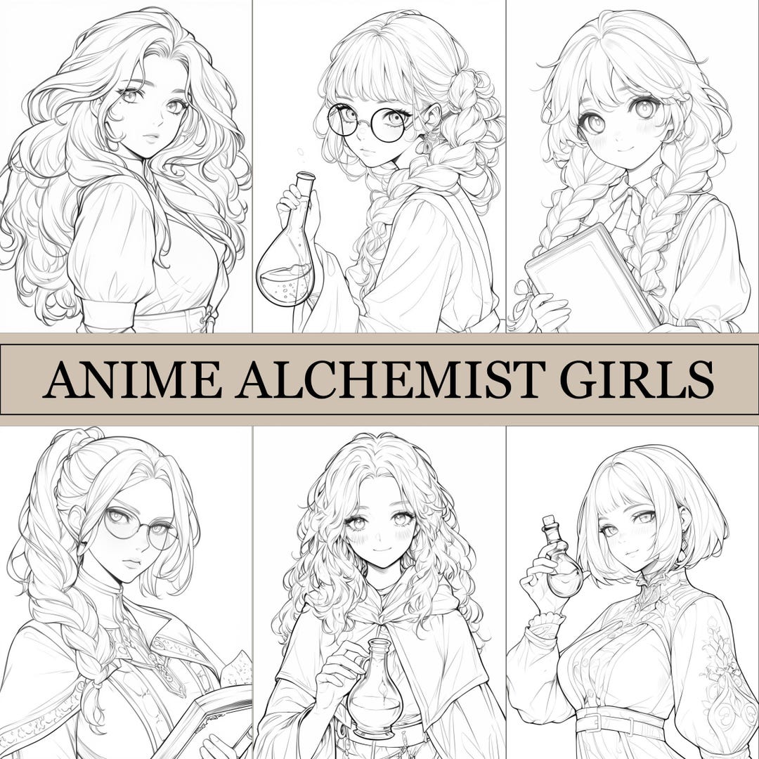 Anime Alchemist Girls Coloring Book, Cute Coloring Pages, Manga Style ...
