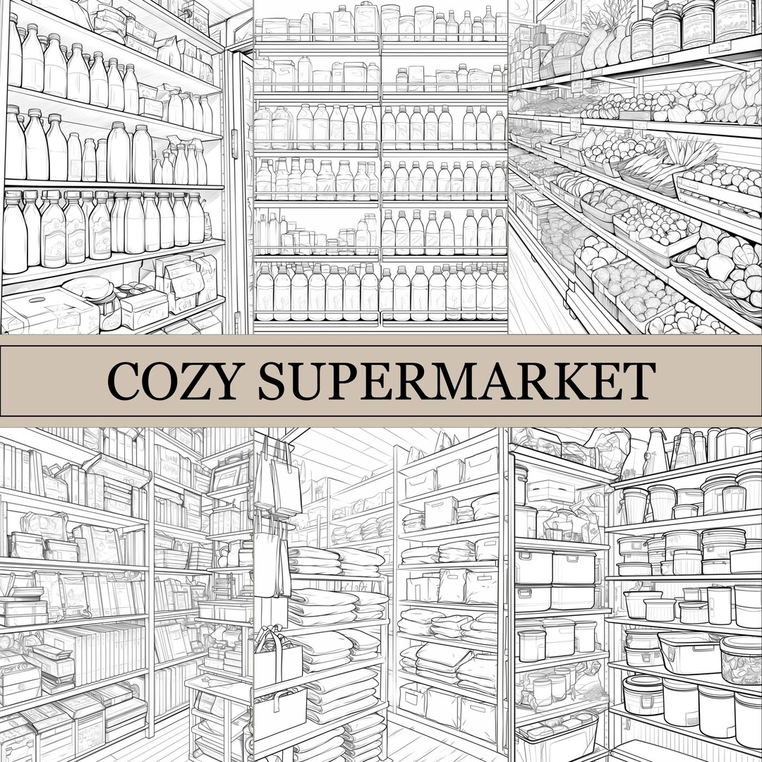 Cozy Supermarket Coloring Book, Cute Coloring Pages, Cozy Book for ...