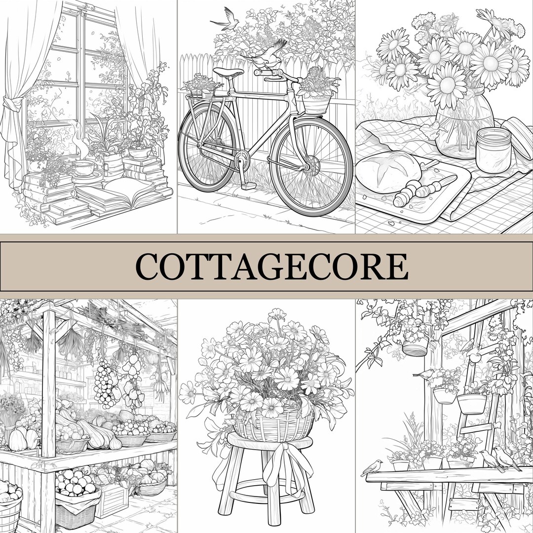 Cottagecore Coloring Book, Cute Coloring Pages, Cozy Book for Adults ...
