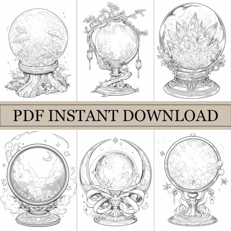 Crystal Ball Coloring Book, Cute Coloring Pages, Cozy Book for Adults ...