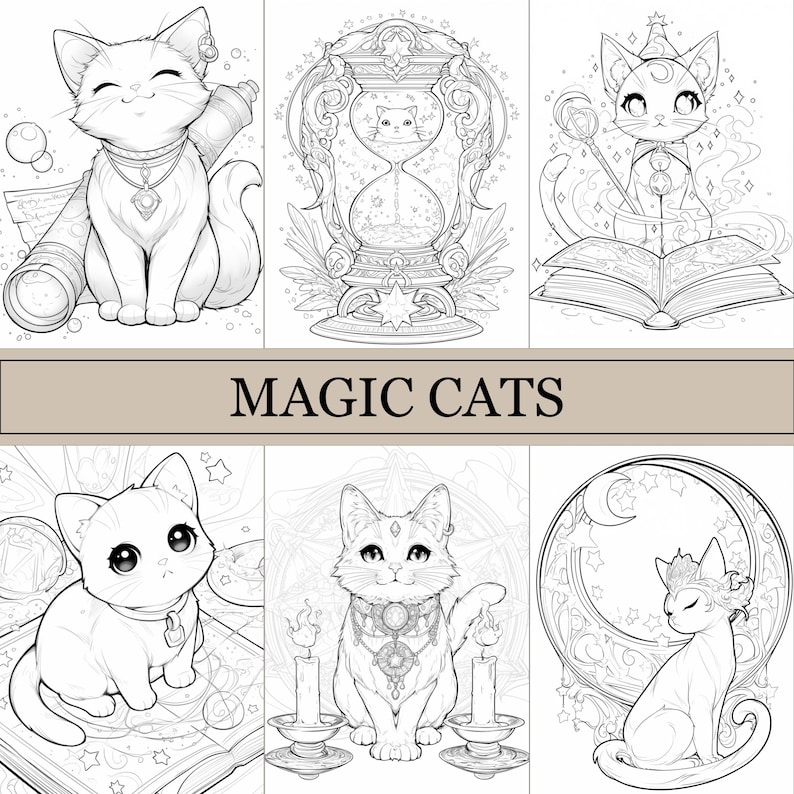 Magic Cat Coloring Book, Cute Coloring Pages, Cozy Book for Adults and ...