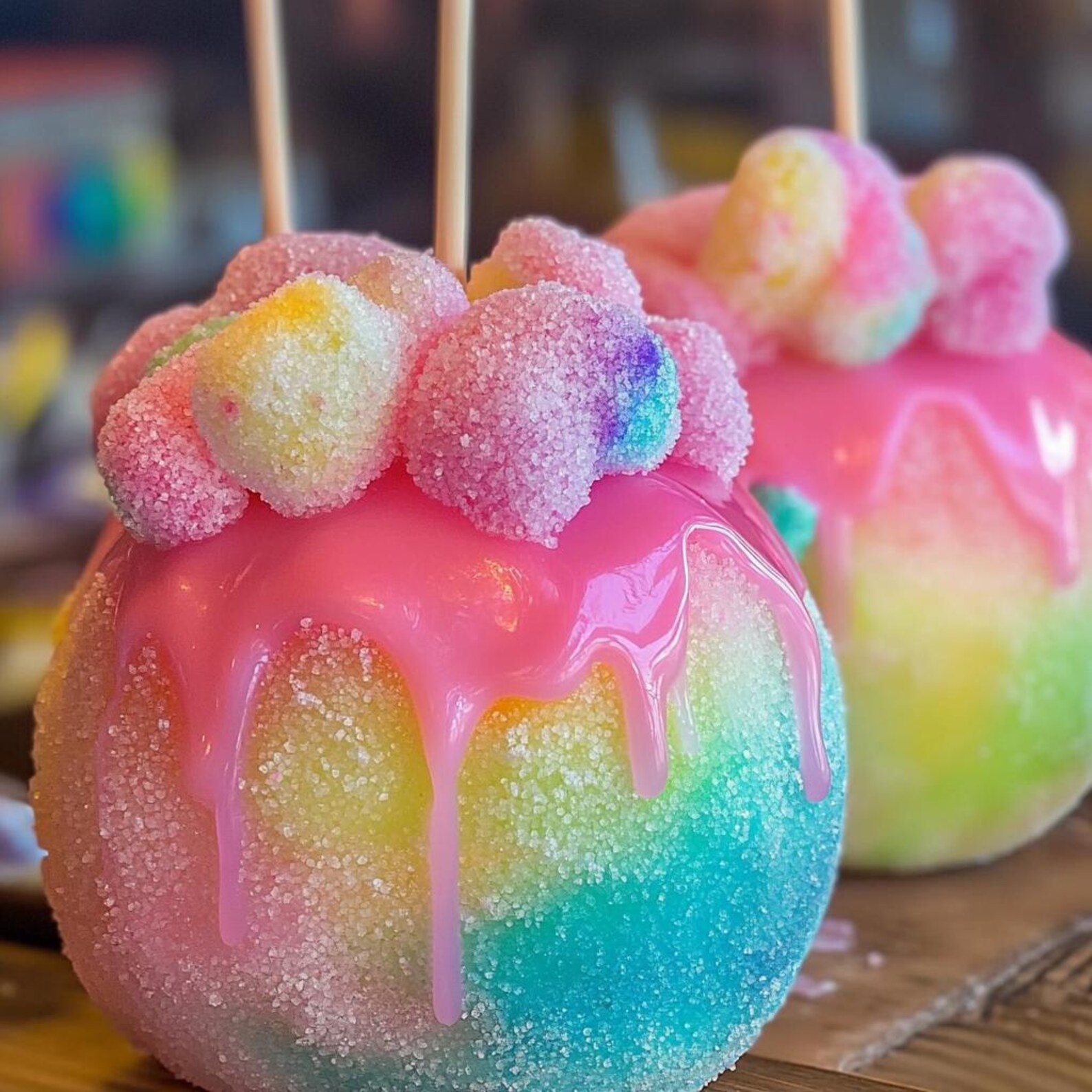 Colorful Candy Apples With Cotton Candy - Etsy
