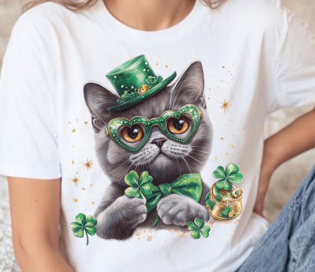 Scottish Fold Cat St Patrick's Day Clipart, Lucky Clover PNG (digital ...