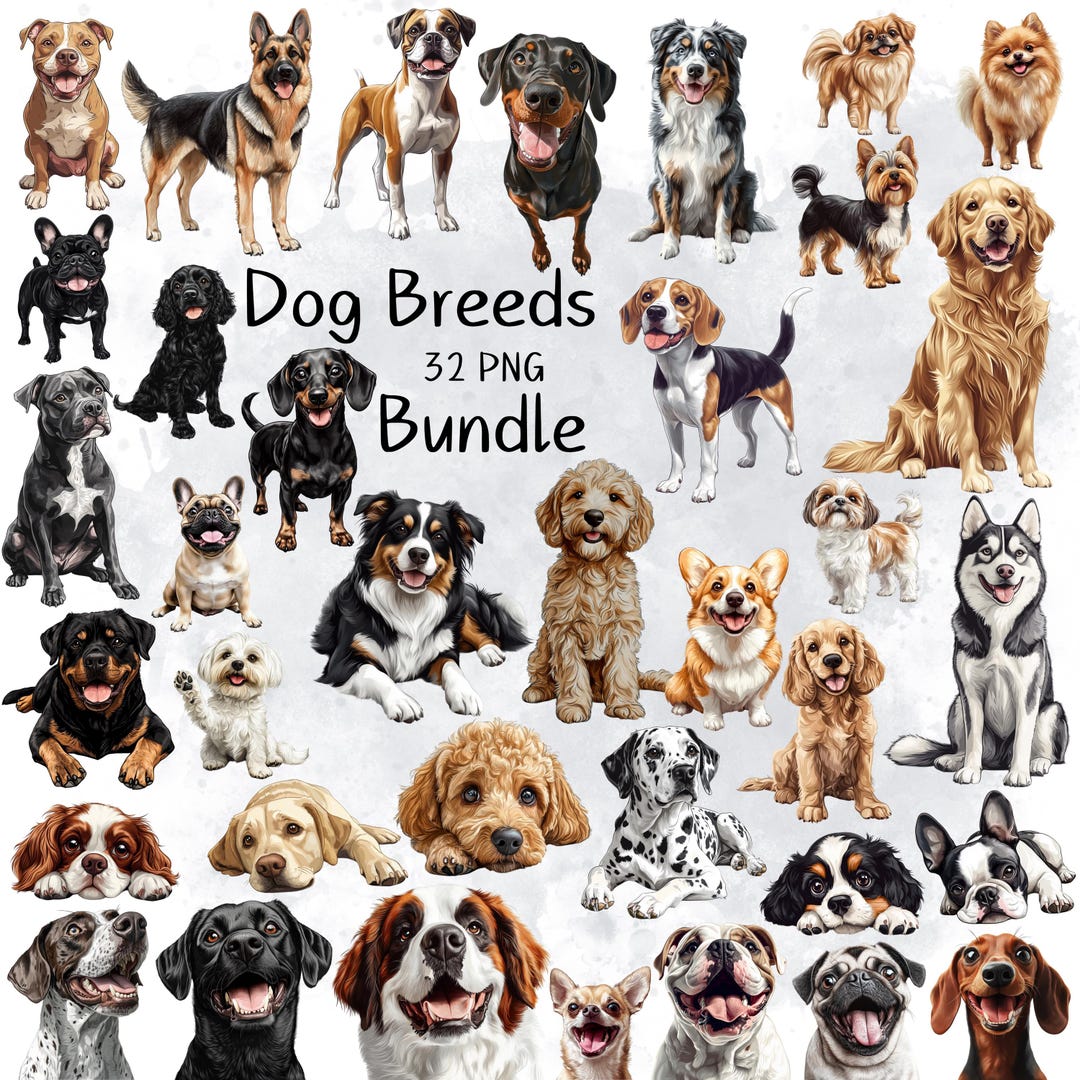 Watercolor Dog Breeds Clipart, 32 Dog Breeds Clipart Bundle, Dog ...