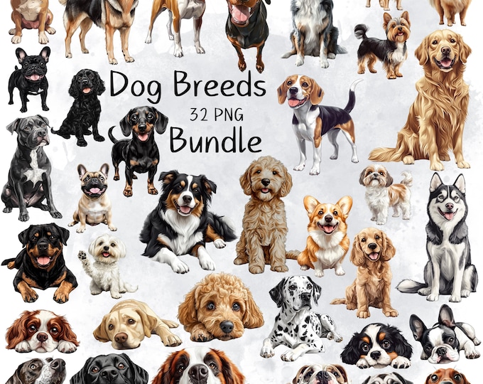Watercolor Dog Breeds Clipart Dog Breeds Clipart Bundle Mixed Dog ...