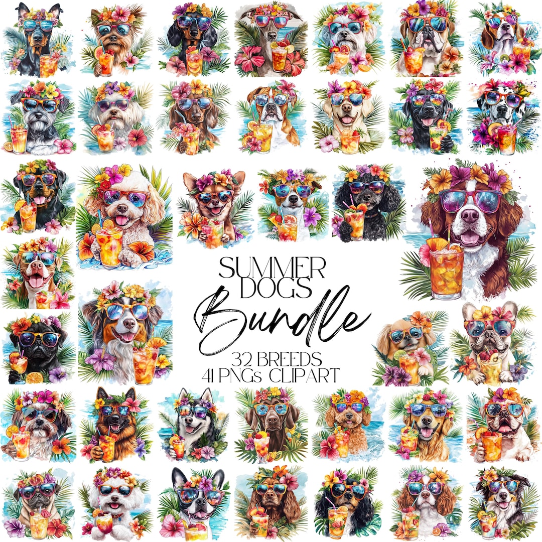 Tropical Dog Clipart Bundle, Summer Breeds PNG (digital Download) - Etsy