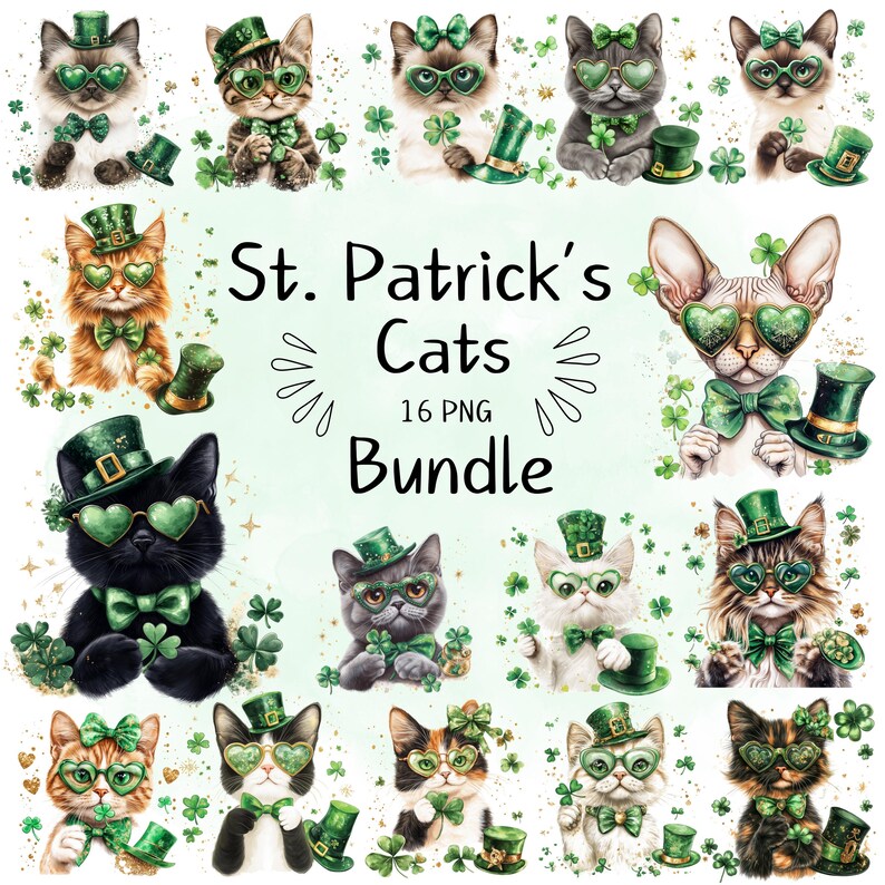 St. Patrick's Day Cat Clipart Bundle, Lucky Irish PNG (digital Download ...