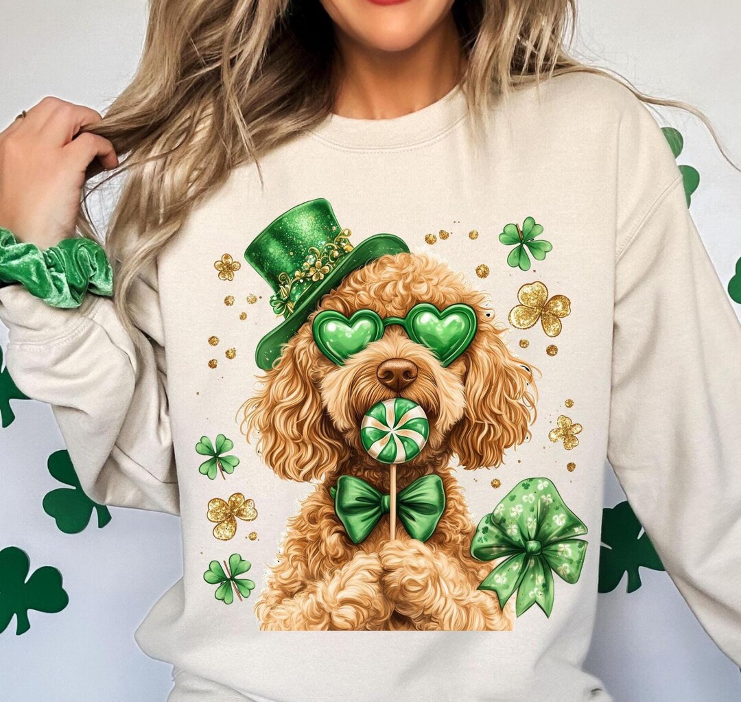 Golden Doodle St. Patrick's Day Clipart, Dog With Clover Sweater (PNG ...