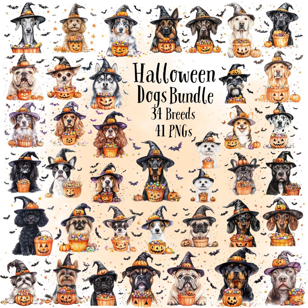 Halloween Dog Watercolor Clipart – 41 PNG Art Bundle (digital Download ...