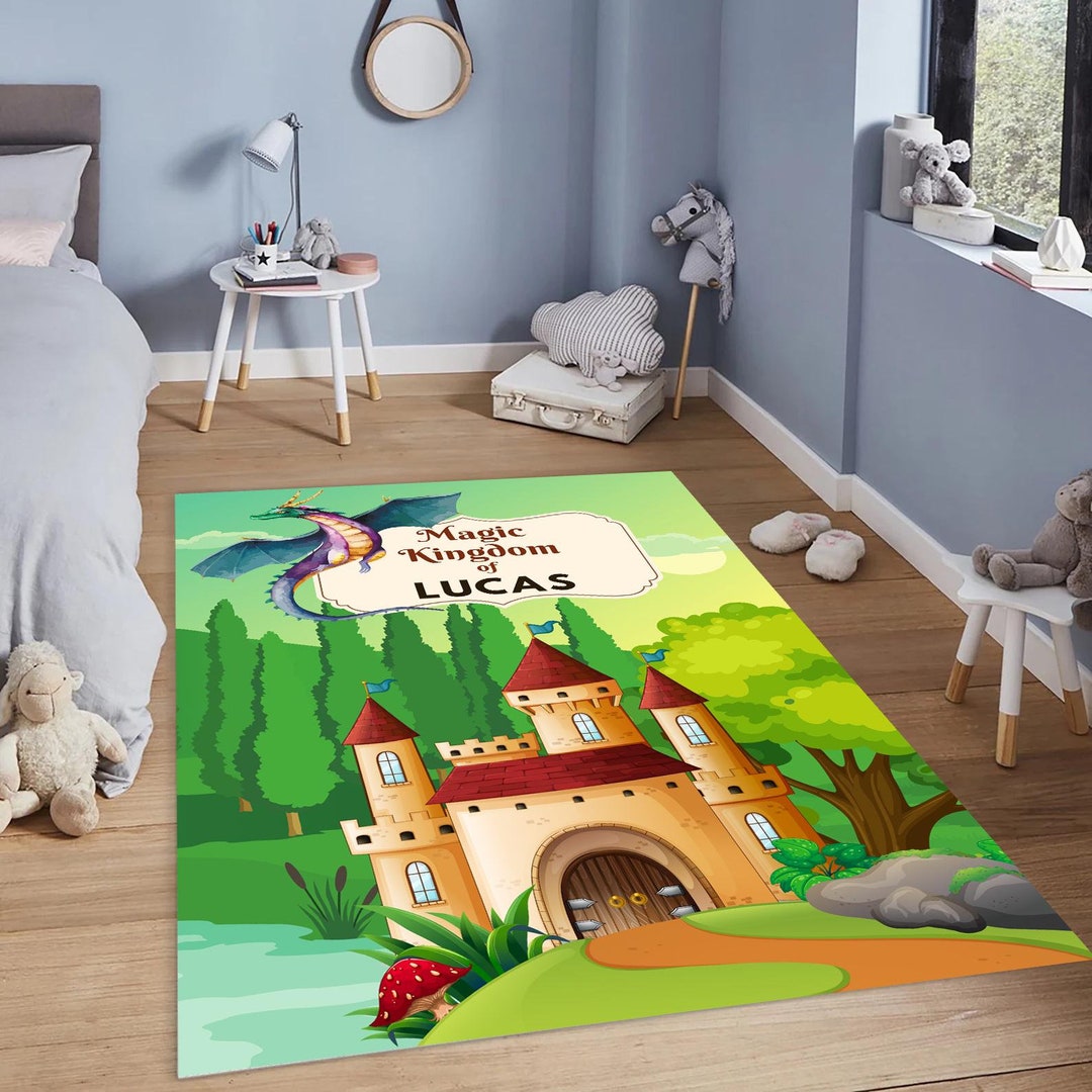 Personalized Cute Magical Kingdom Rug, Castle, Princess, Dragon, Boys ...