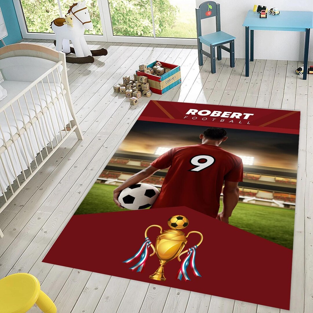 Personalized Soccer Rug, Kids Sports Bedroom Decor, Custom Name ...