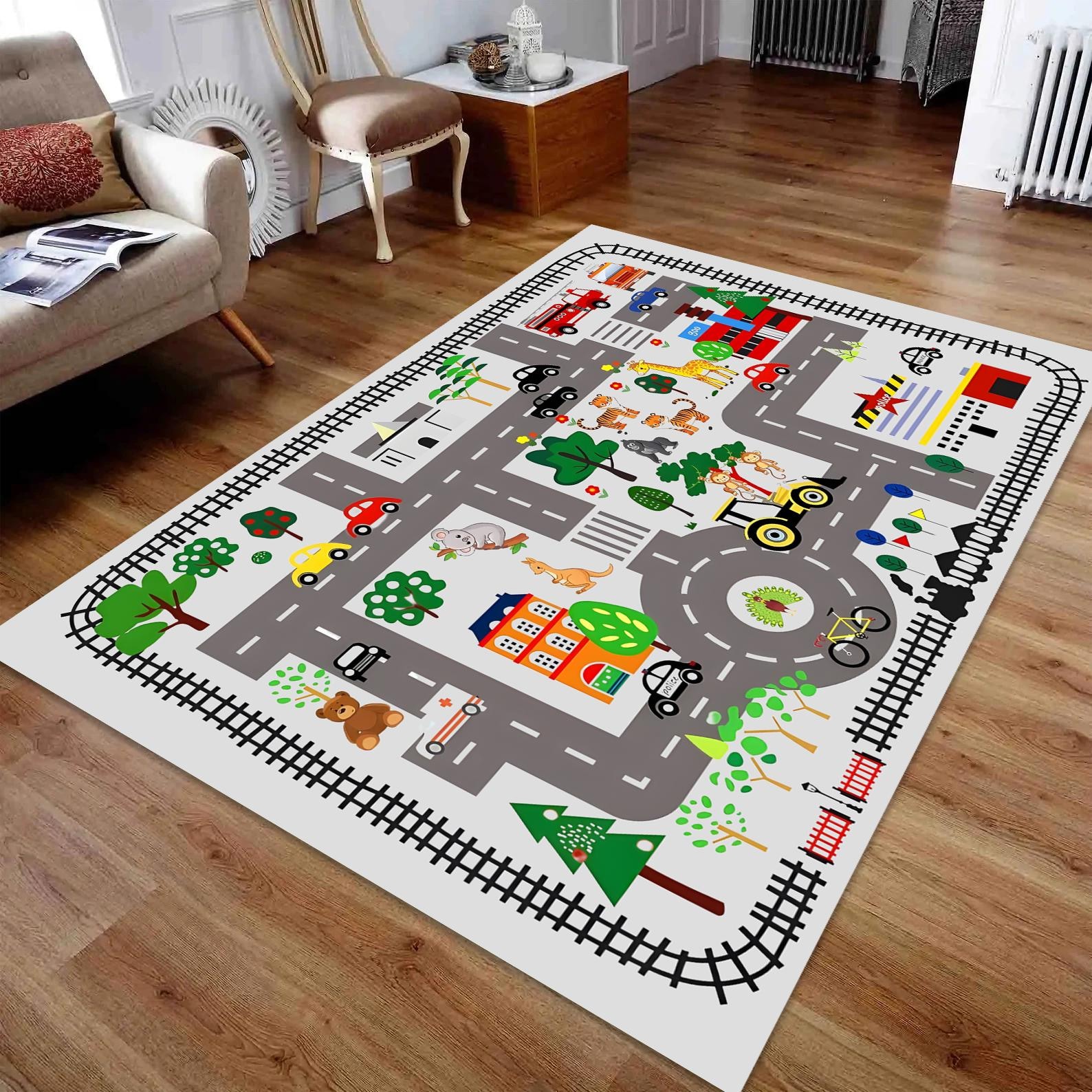 City Map With Roads Rugs, Kids City Map Traffic Rug, Nursery Rug, Kids ...