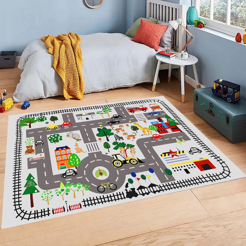 City Map With Roads Rugs, Kids City Map Traffic Rug, Nursery Rug, Kids ...