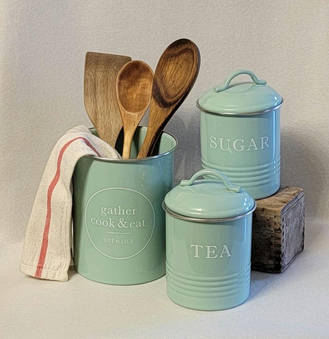 Barnyard Designs Country Kitchen Utensil, Sugar, Tea Canister Set - Etsy