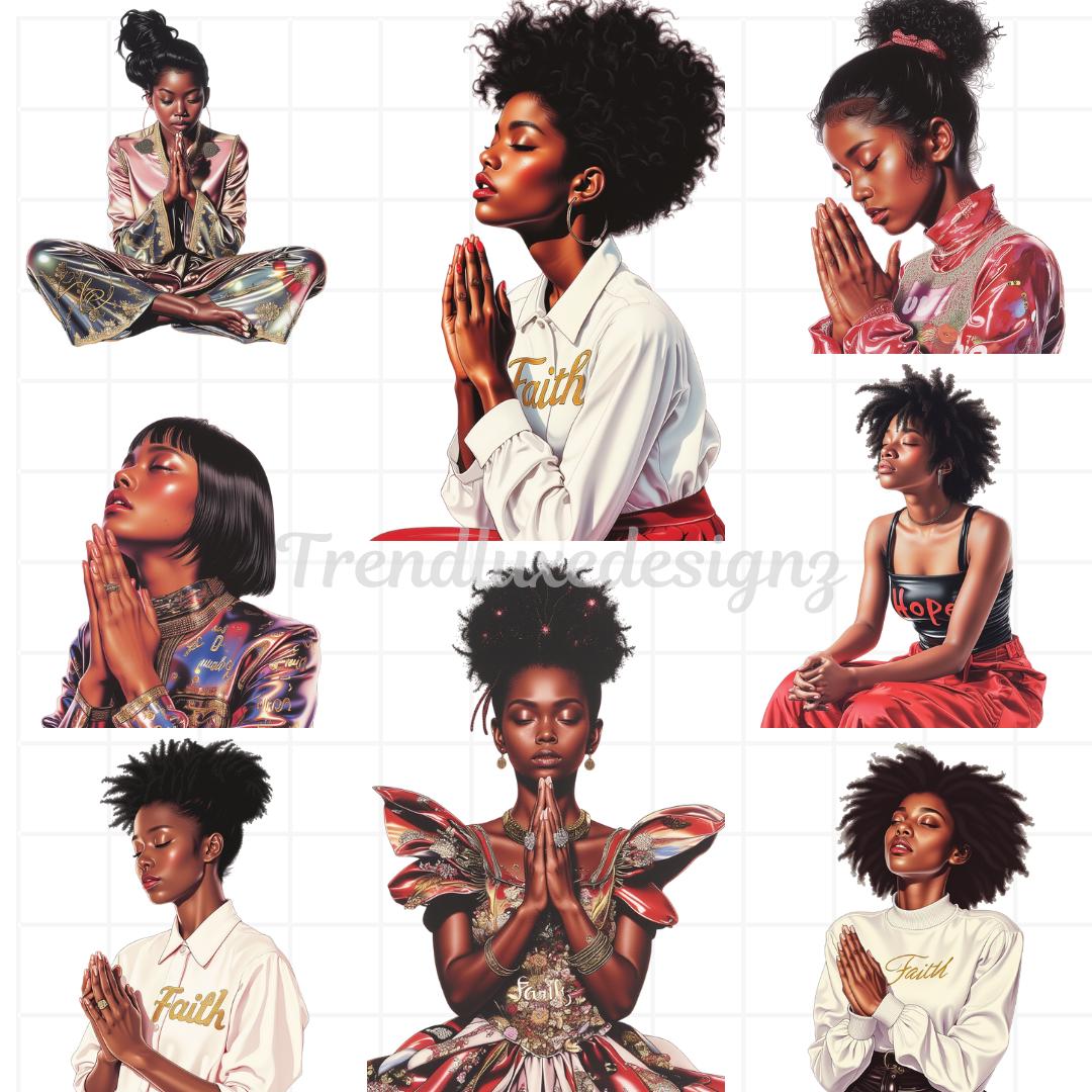 20 Black Women Praying Clipart Bundle | Black Faith PNG | Blessed Christian Girls Clip Art ...