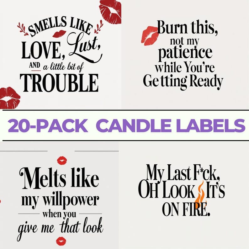 20 Funny Love Candle Labels, Printable Sarcastic Candle Label Bundle ...