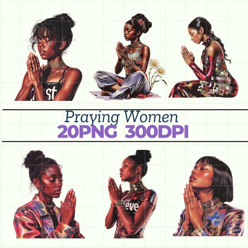 20 Black Women Praying Clipart Bundle | Black Faith PNG | Blessed Christian Girls Clip Art ...