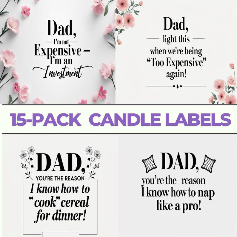 15 Funny Dad Candle Label Bundle, Sarcastic Father Candle Labels ...