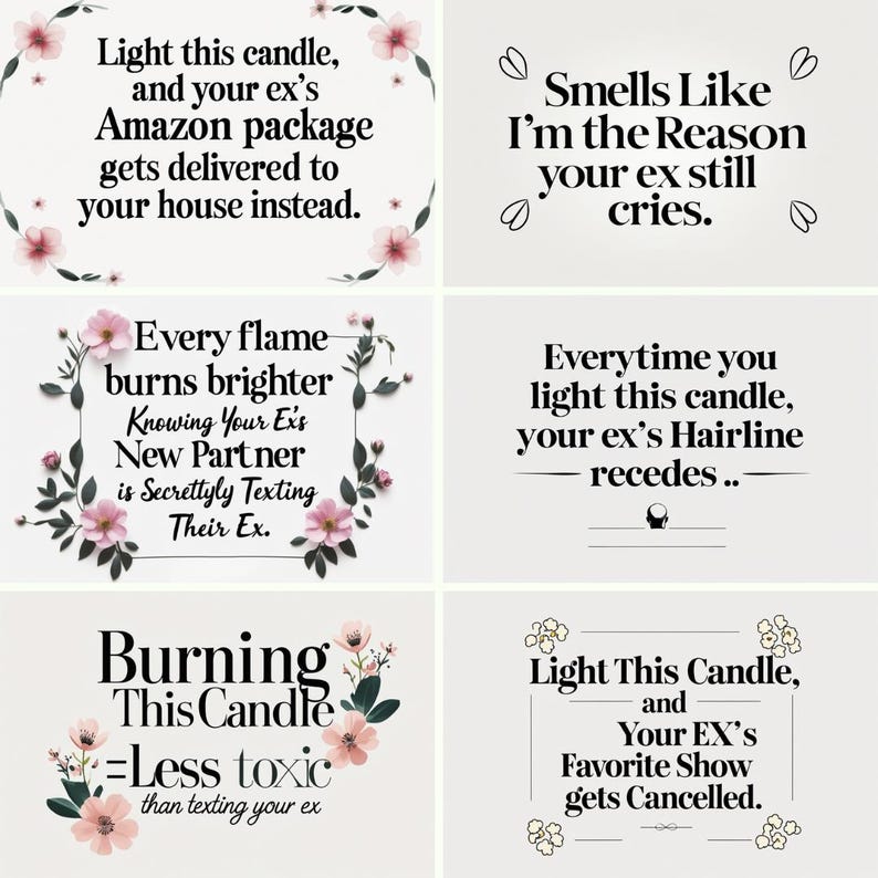 14 Sarcastic Ex Candle Label PNG Bundle, Funny Breakup Labels, Snarky ...
