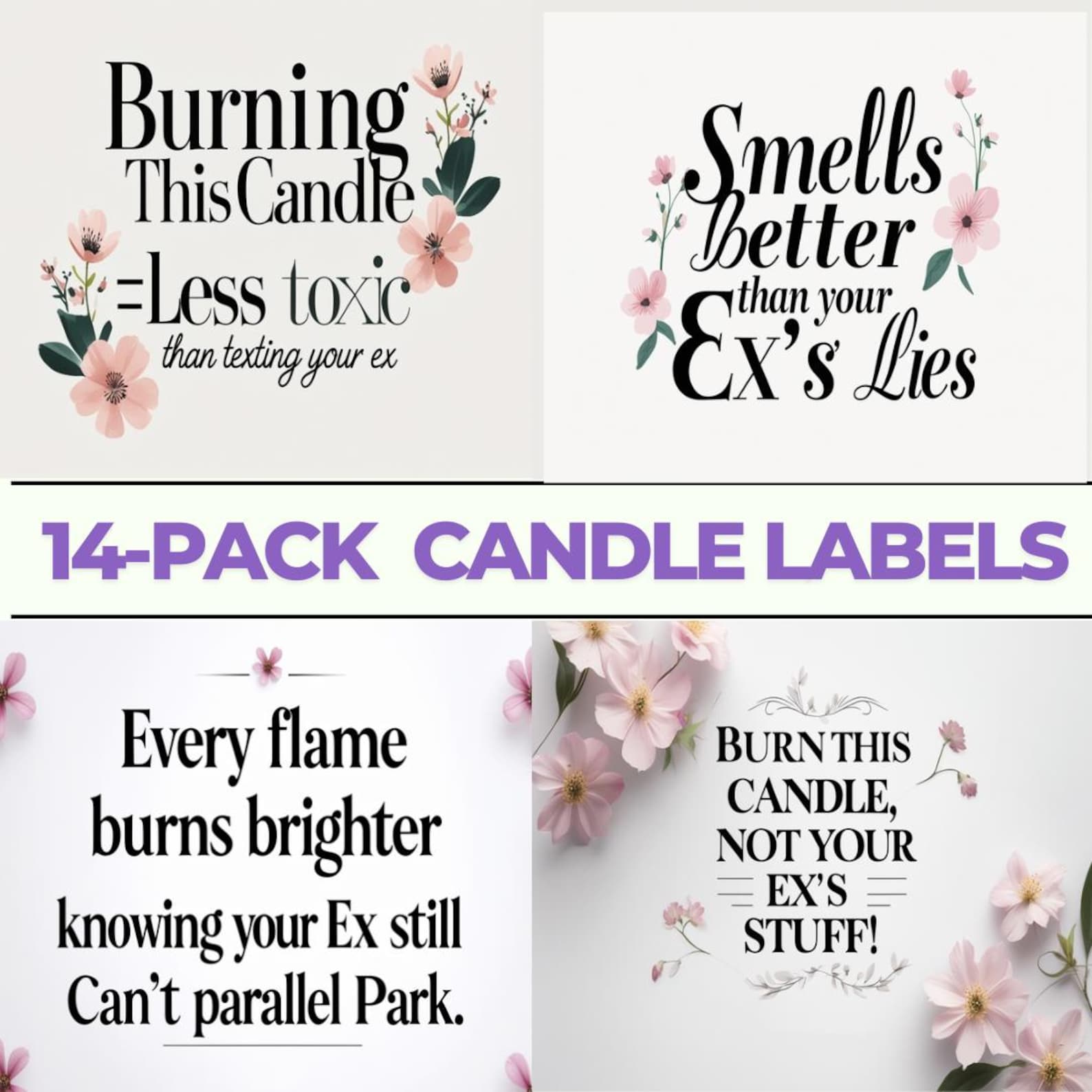 14 Sarcastic Ex Candle Label PNG Bundle, Funny Breakup Labels, Snarky ...