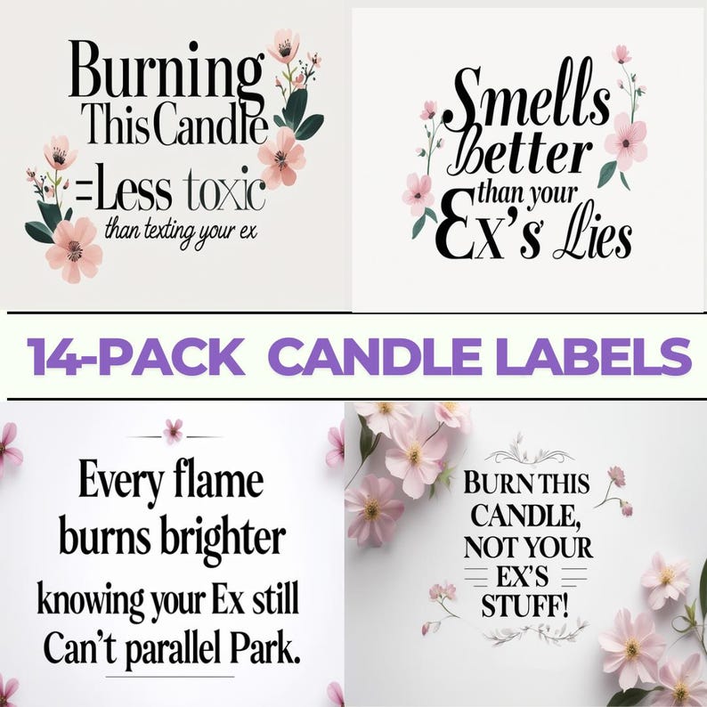 14 Sarcastic Ex Candle Label PNG Bundle, Funny Breakup Labels, Snarky ...