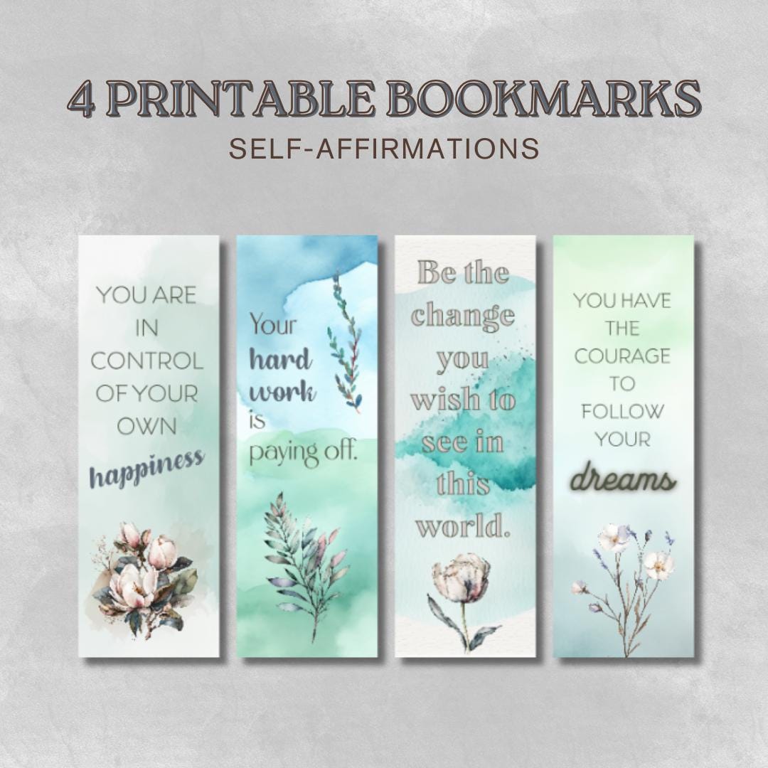 Self Affirmation Bookmark Printable Digital Inspirational Bookmark Set ...