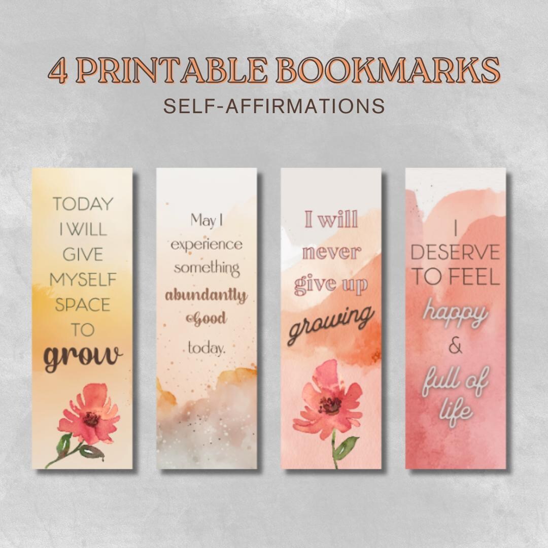Self Affirmation Bookmark Printable Digital Inspirational Bookmark Set ...