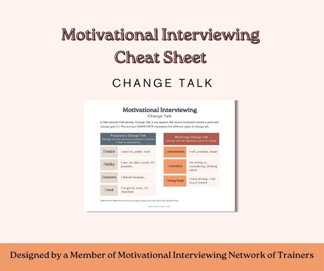 Motivational Interviewing Printable | MI Change Talk Worksheet ...
