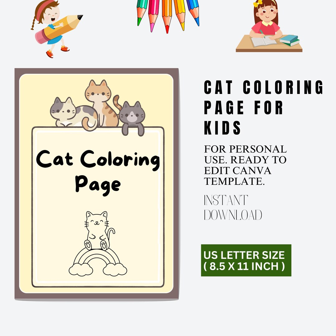 Cat Coloring Page for Kids - Fun Printable Art for Children - Easy and ...