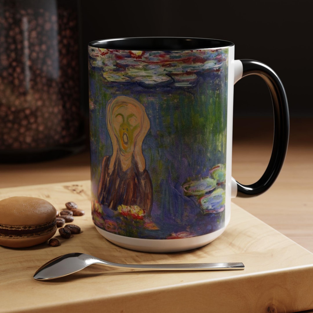 Mash-up Art Mug, Edvard Munch's the Scream in Water Lilies, Unique ...