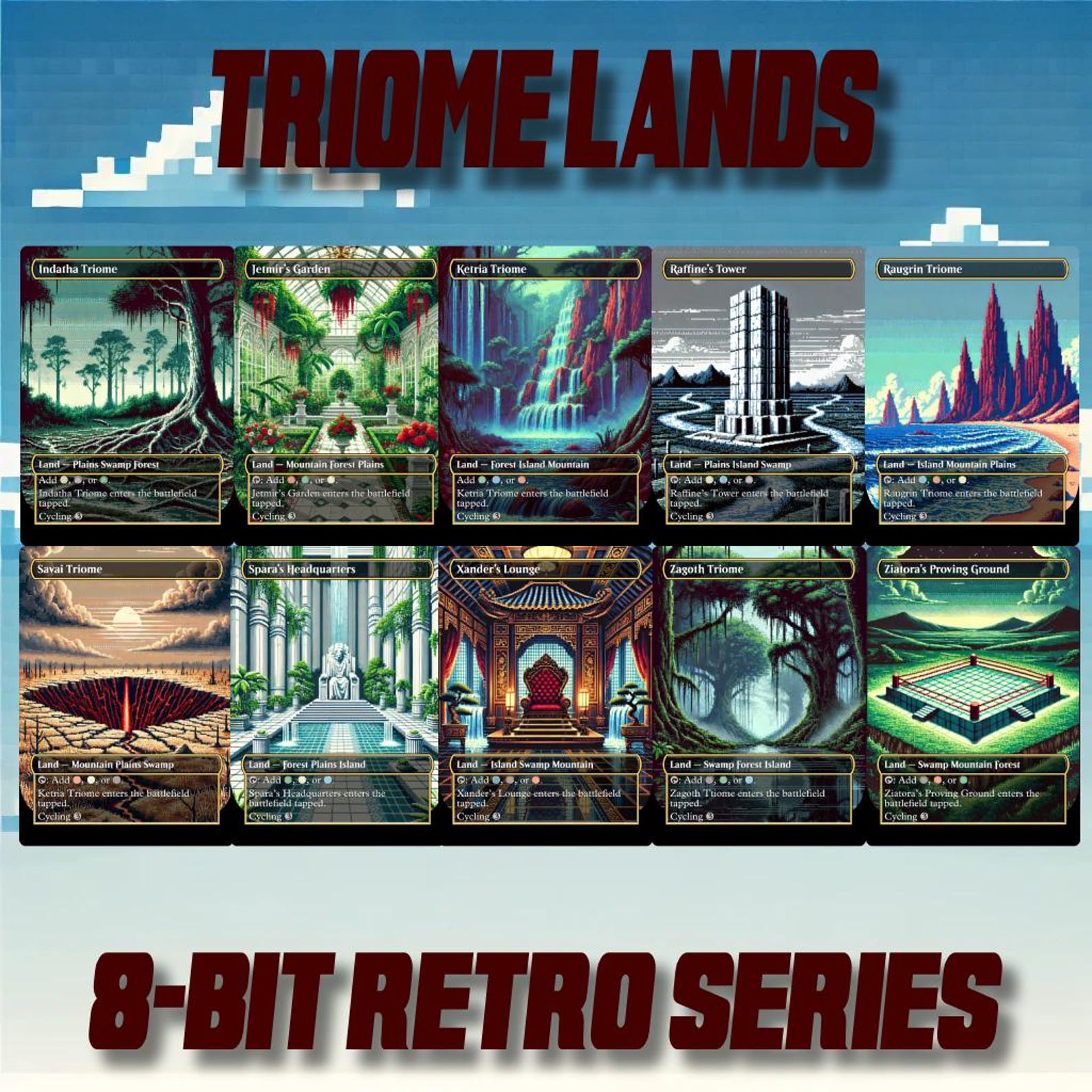 Triome Lands - Custom 8-bit Retro Style Alternate Art High Quality ...
