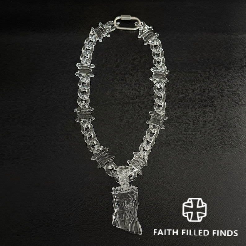 Jesus Pendant With Clear Barbed Wire Chain Necklace, Christian ...